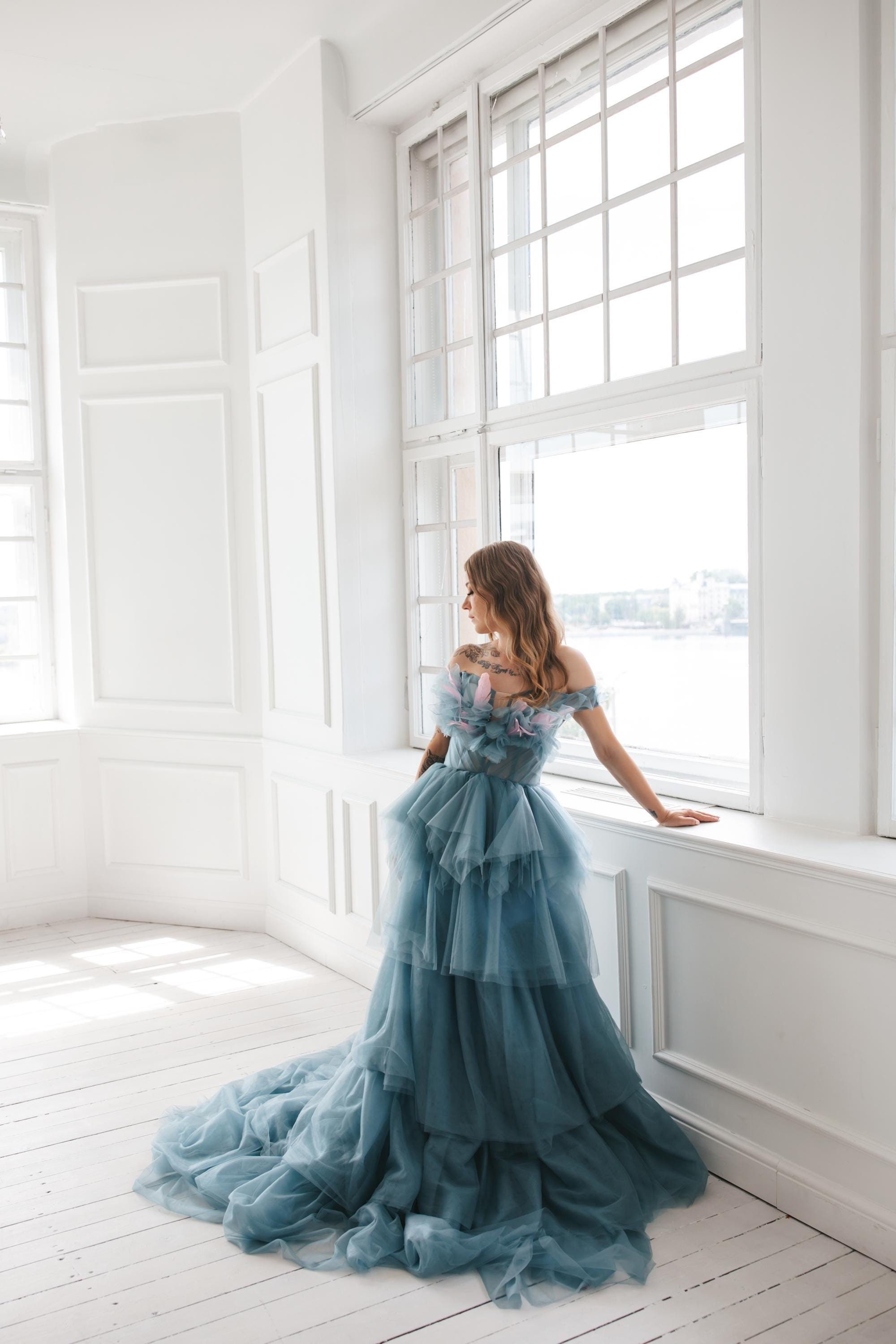 Dusty Blue Tulle Gown - Etsy