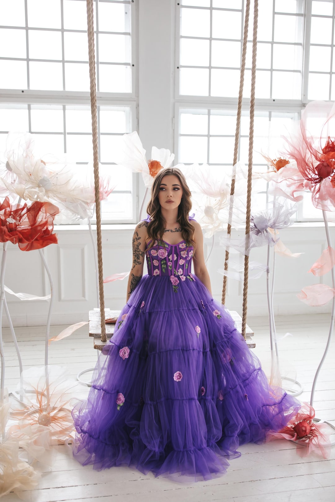 Violet Fairy Gown With Flowers - Etsy