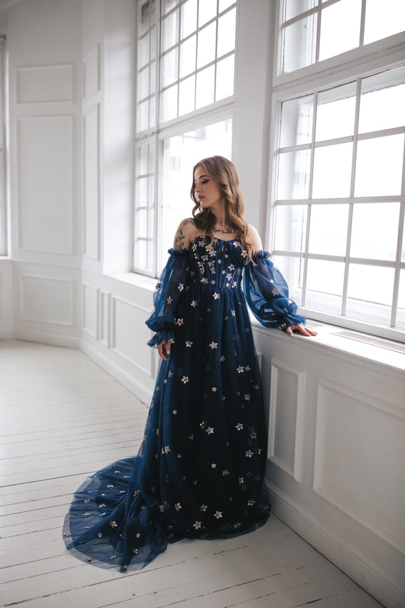Navy Blue Gown With Stars - Etsy