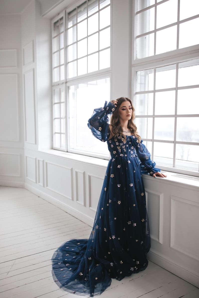 Navy Blue Gown With Stars - Etsy