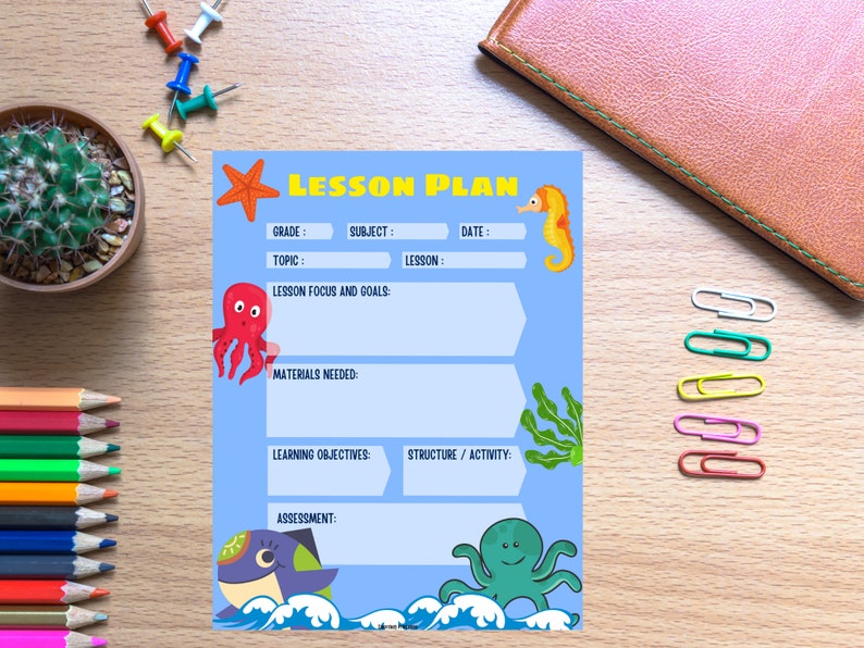 Lesson Plan Printable Blue Sea Creatures for Kids - Etsy