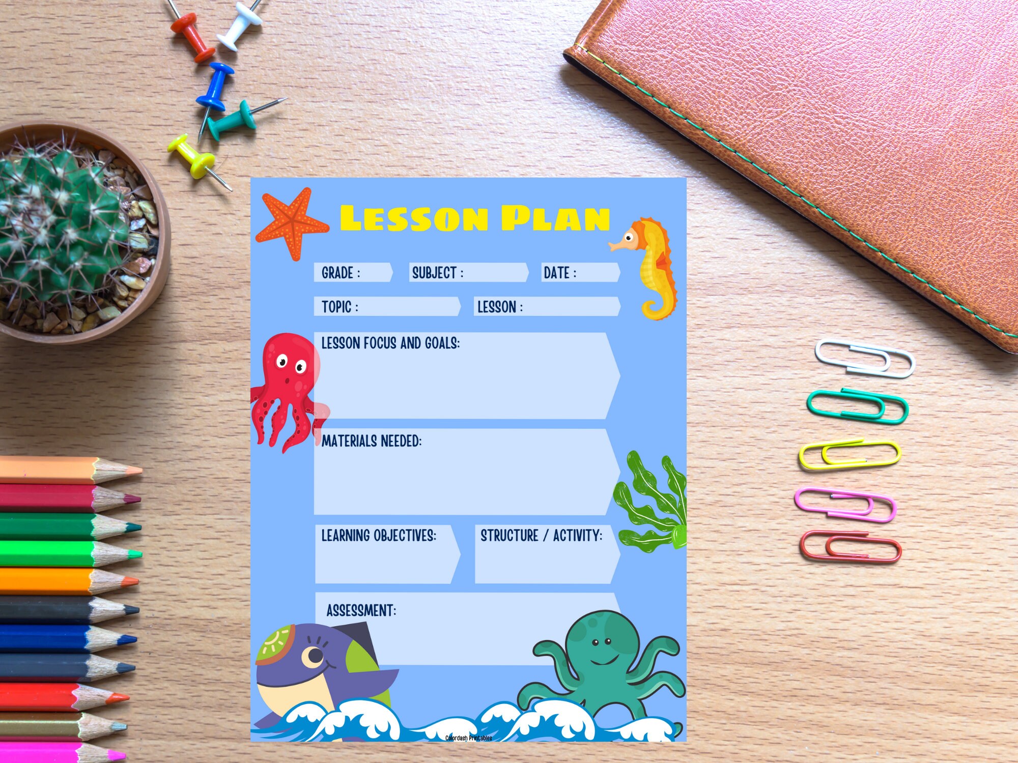 Lesson Plan Printable - Blue Sea Creatures for Kids - Etsy