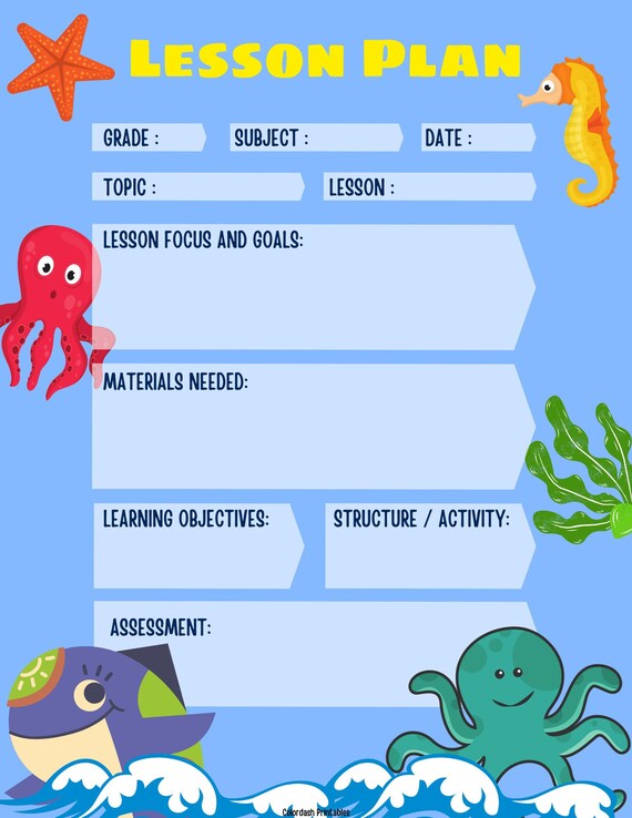 Lesson Plan Printable Blue Sea Creatures for Kids | Etsy