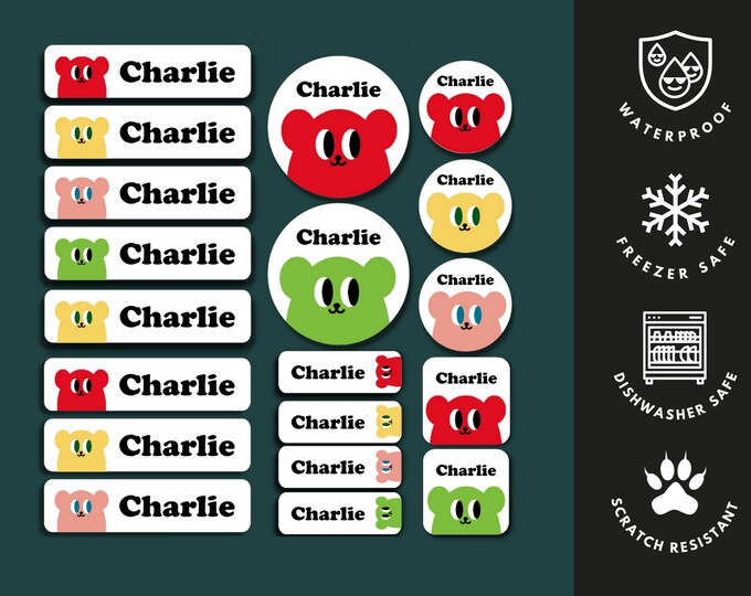 Teddy Bear Labels, Name Labels, Name Stickers, Waterproof, Scratch ...