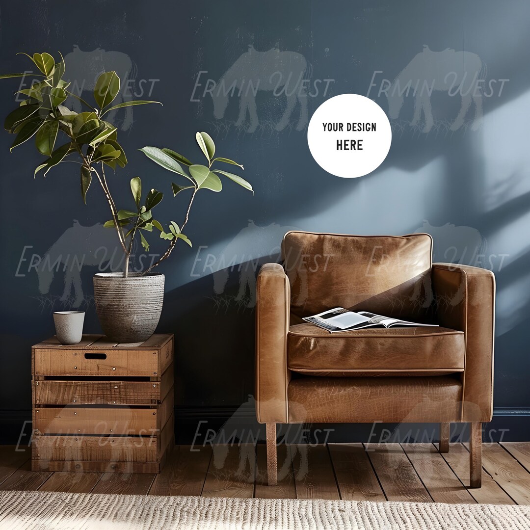 Modern Vintage Slate Blue Blank Wall Mockup Room - High-resolution ...