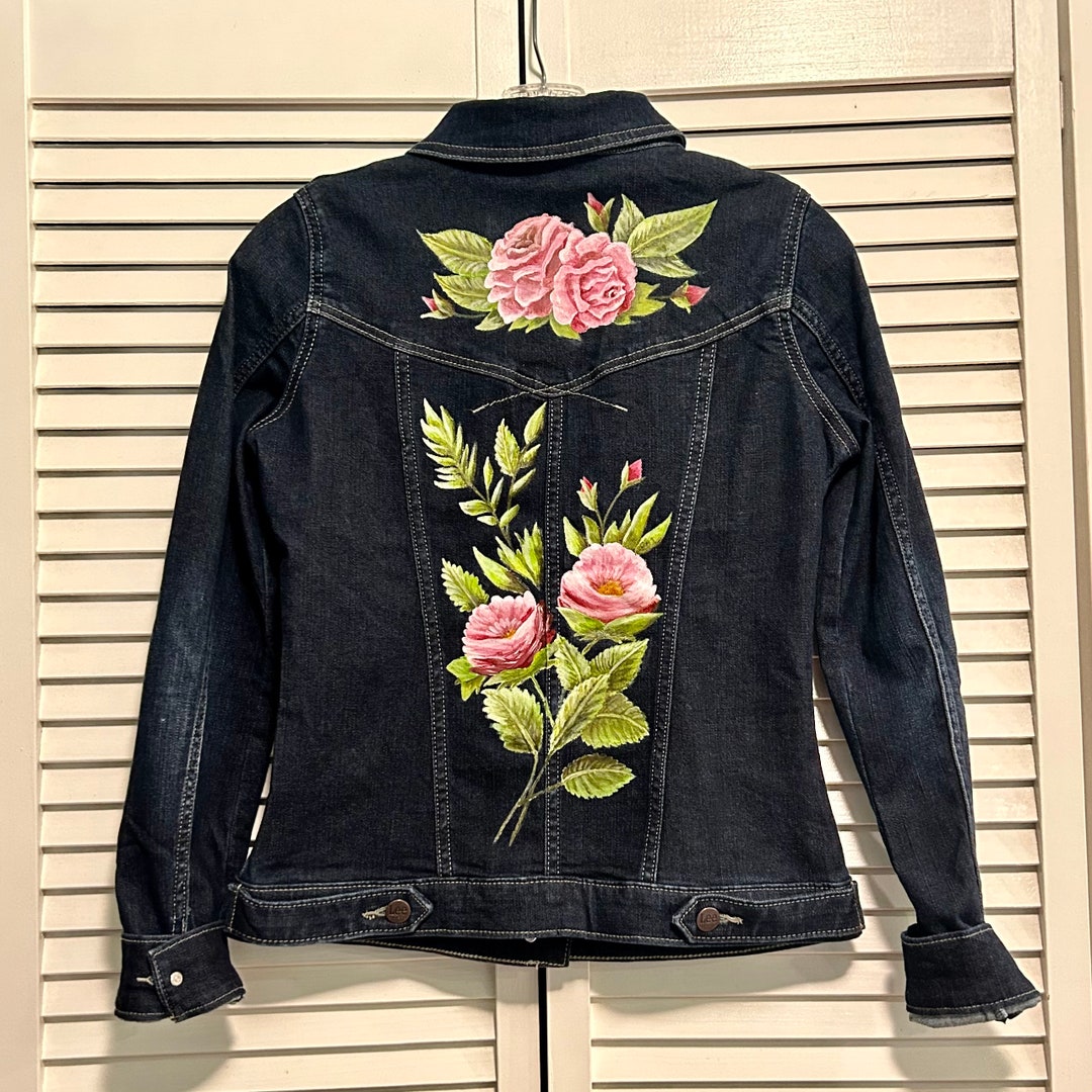 Hand Painted Floral Denim Jacket - FREE SHIPPING - Etsy