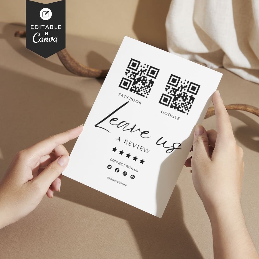 Editable Leave a Review Template, Social Media QR Code Canva Template ...