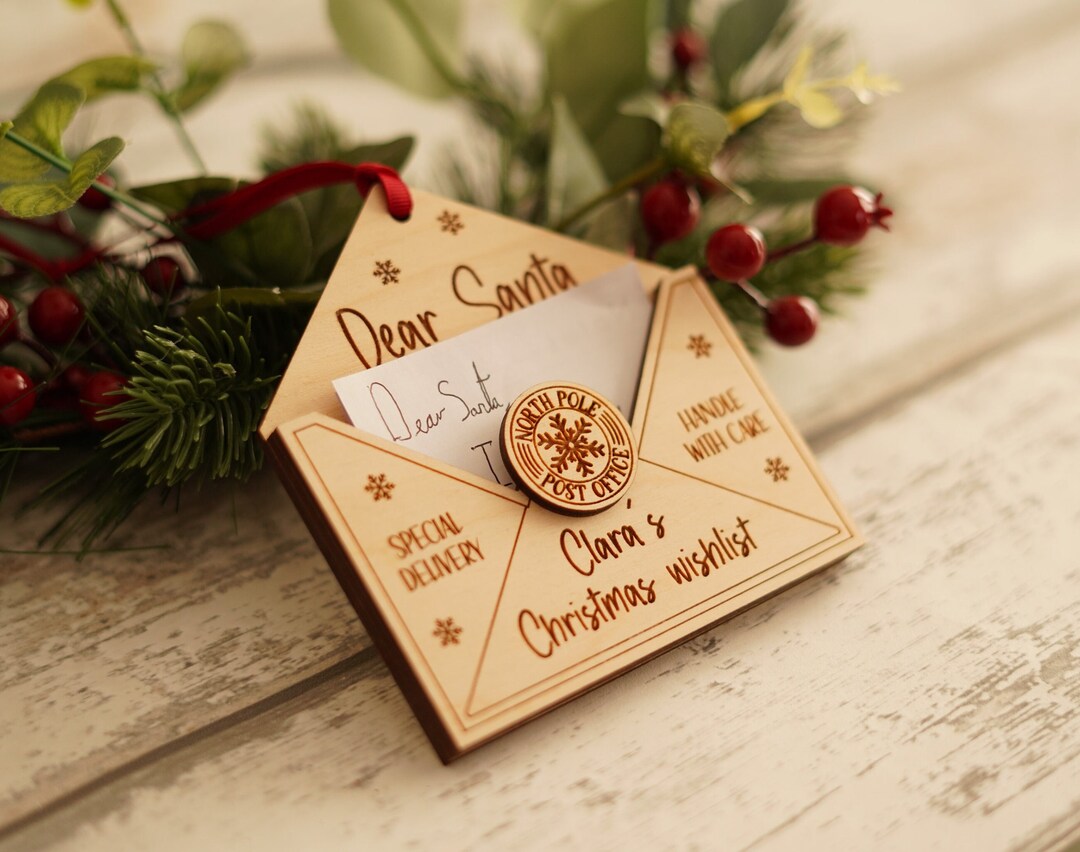 Personalised Letter to Santa Holder, Wooden Envelope Ornament, Dear ...