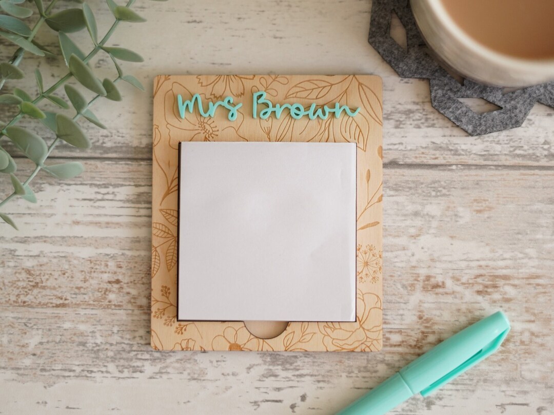 Personalised Engraved Sticky Note Holder, Floral Sticky Note Holder ...