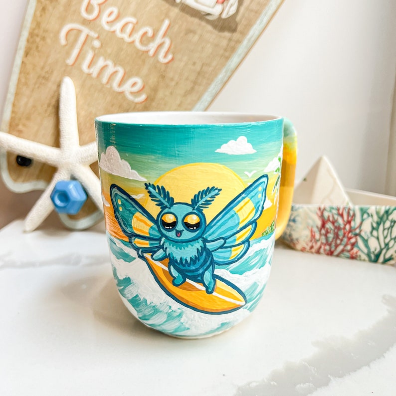 Painted Mothman Mug Summer Mythical Creature Mothman Lovers Handmade ...