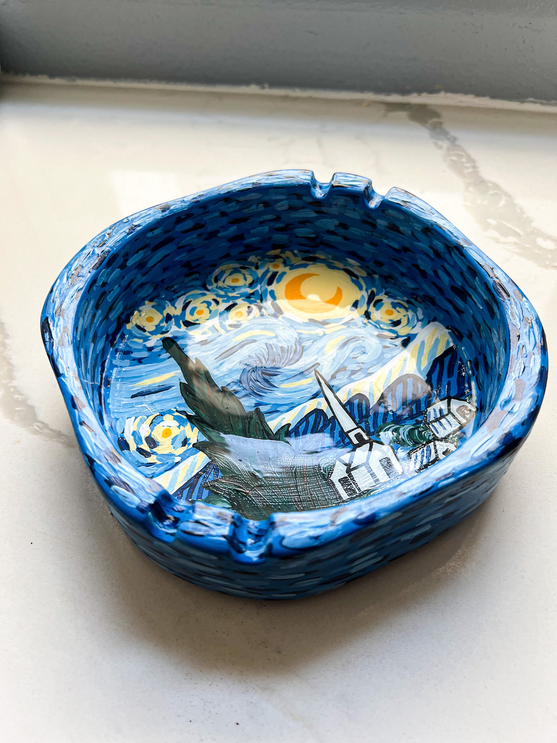 Hand-painted Starry Night Ashtray Housewarming Gift Big Coffee Table ...