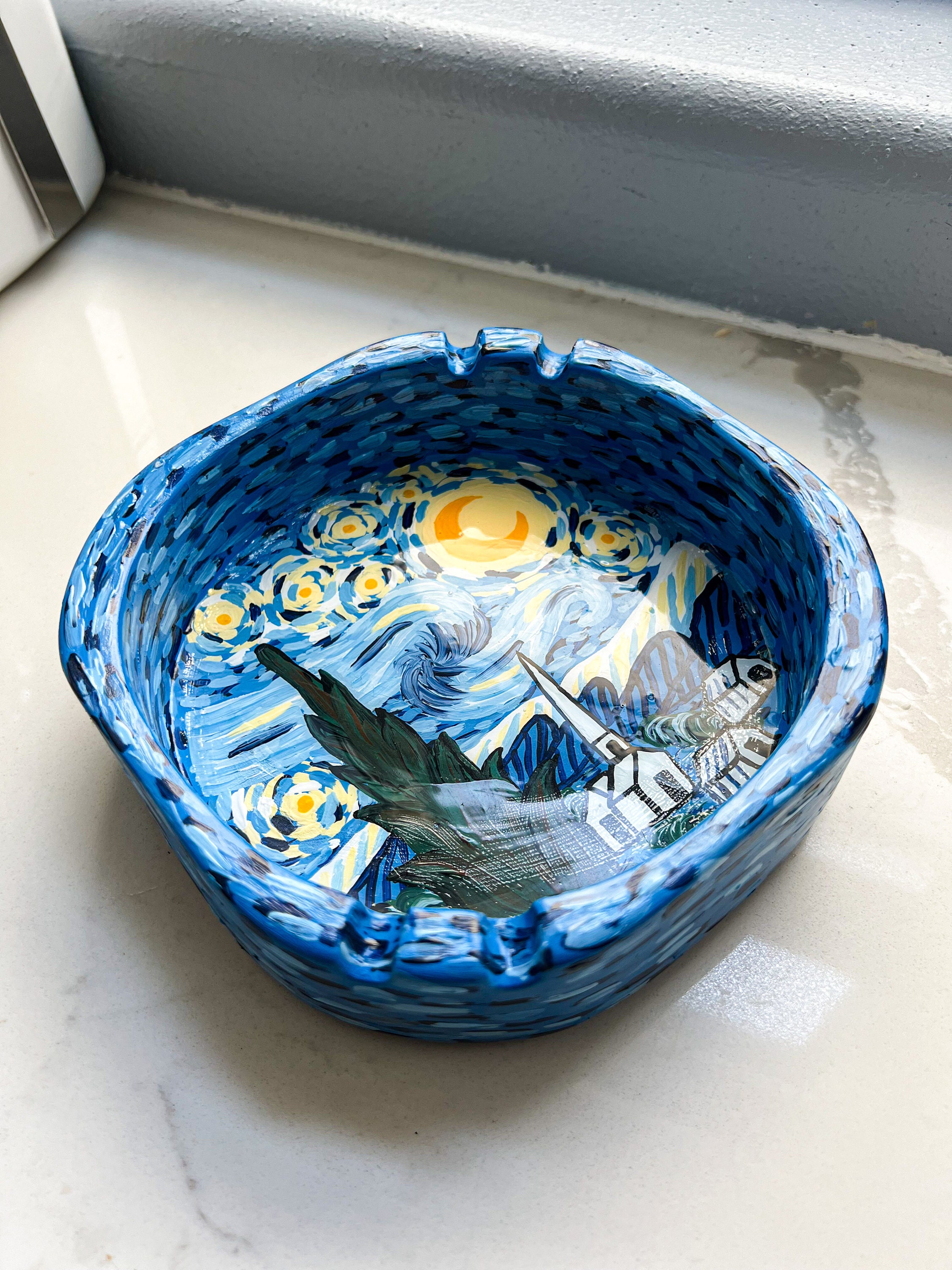 Hand-painted Starry Night Ashtray Housewarming Gift Big Coffee Table ...