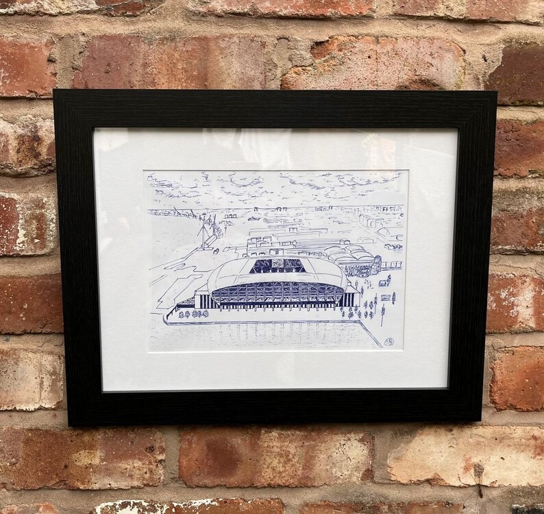 Everton Stadium Bramley Moore Dock - A4 Framed Print of Hand-drawn ...