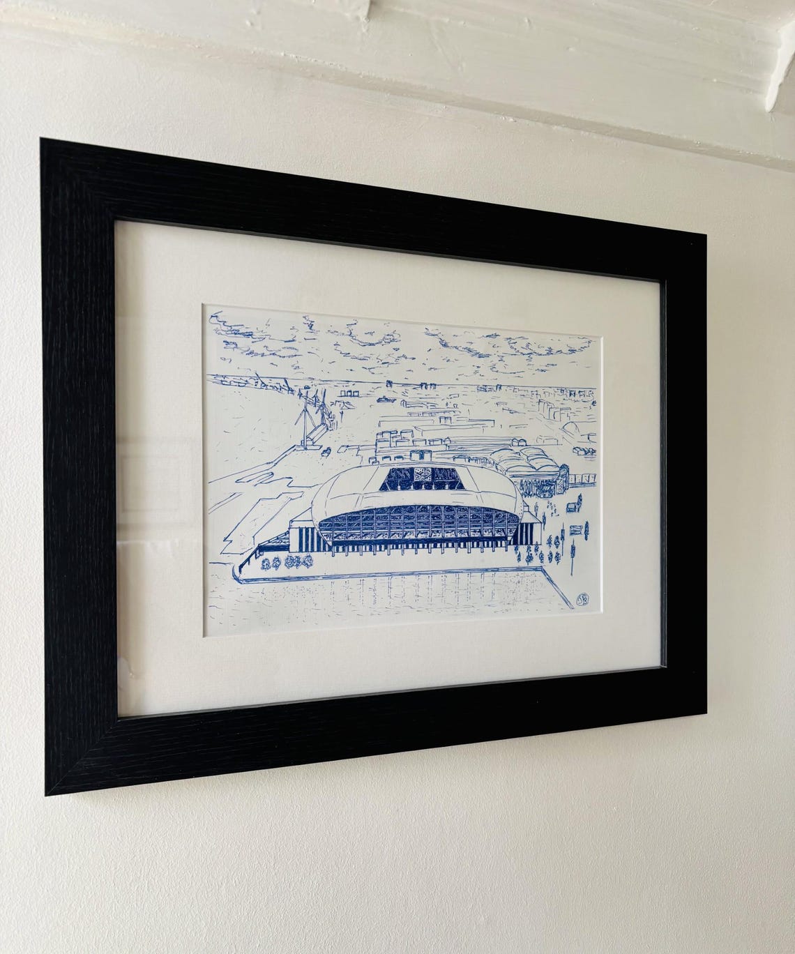 Everton Stadium Bramley Moore Dock - A4 Framed Print of Hand-drawn ...