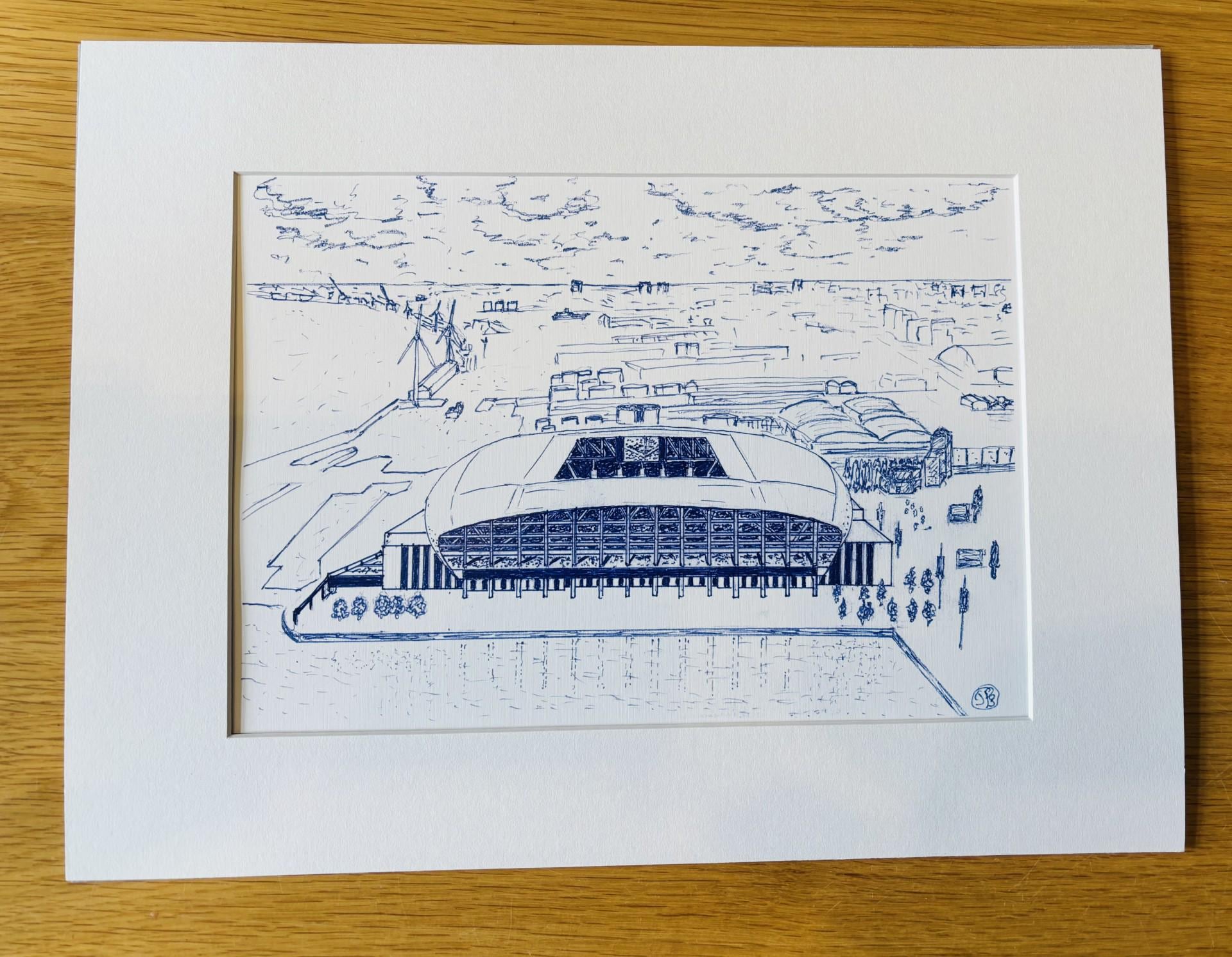 Everton Stadium Bramley Moore Dock - A4 Framed Print of Hand-drawn ...