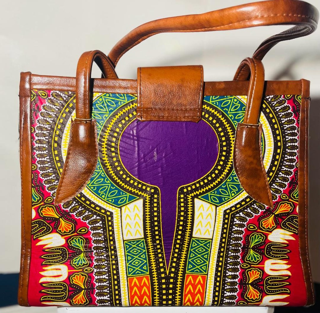 African Print Leather Handbag/ankara Purse - Etsy