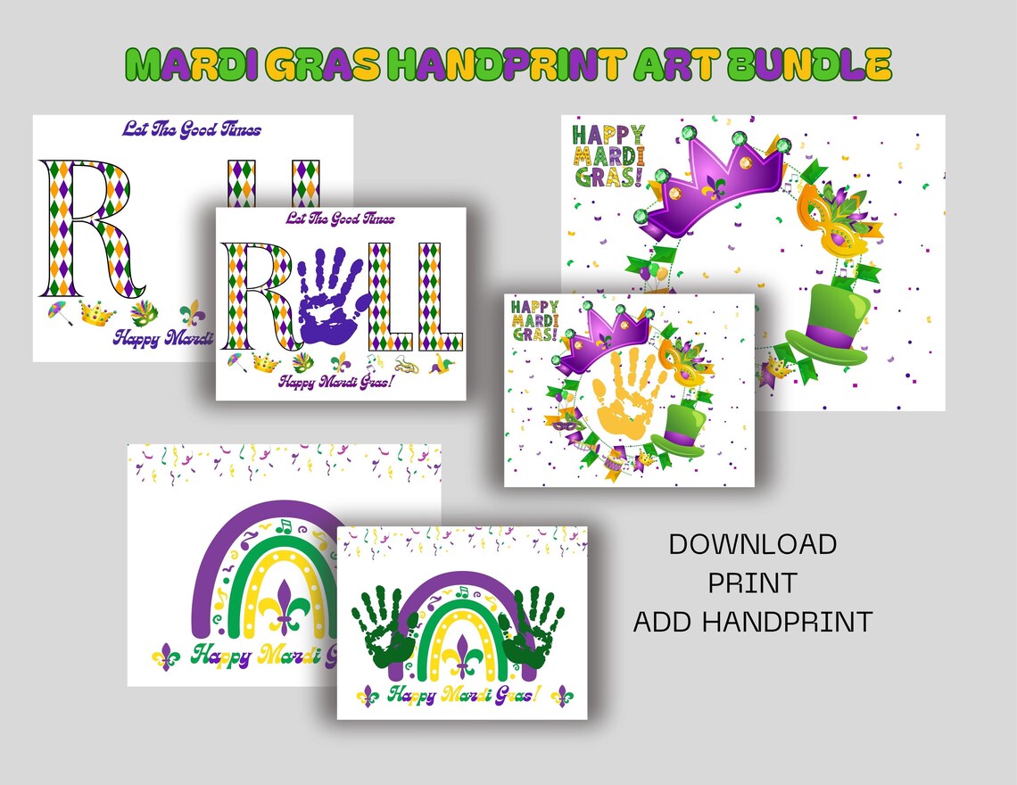 Mardi Gras Hand Print Craft, Mardi Gras Handprint Art, Printable ...