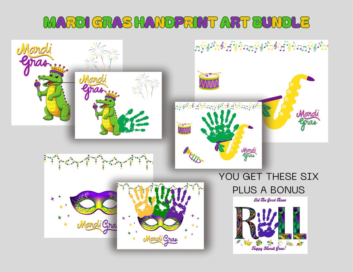 Mardi Gras Hand Print Craft, Mardi Gras Handprint Art, Printable ...