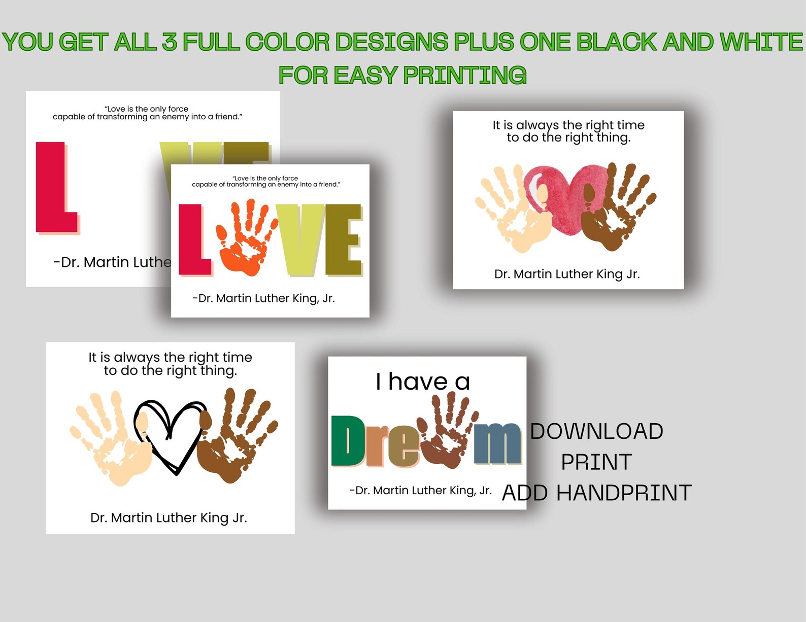 Martin Luther King Handprint Art Craft, Love Power, MLK Day Hand Print ...
