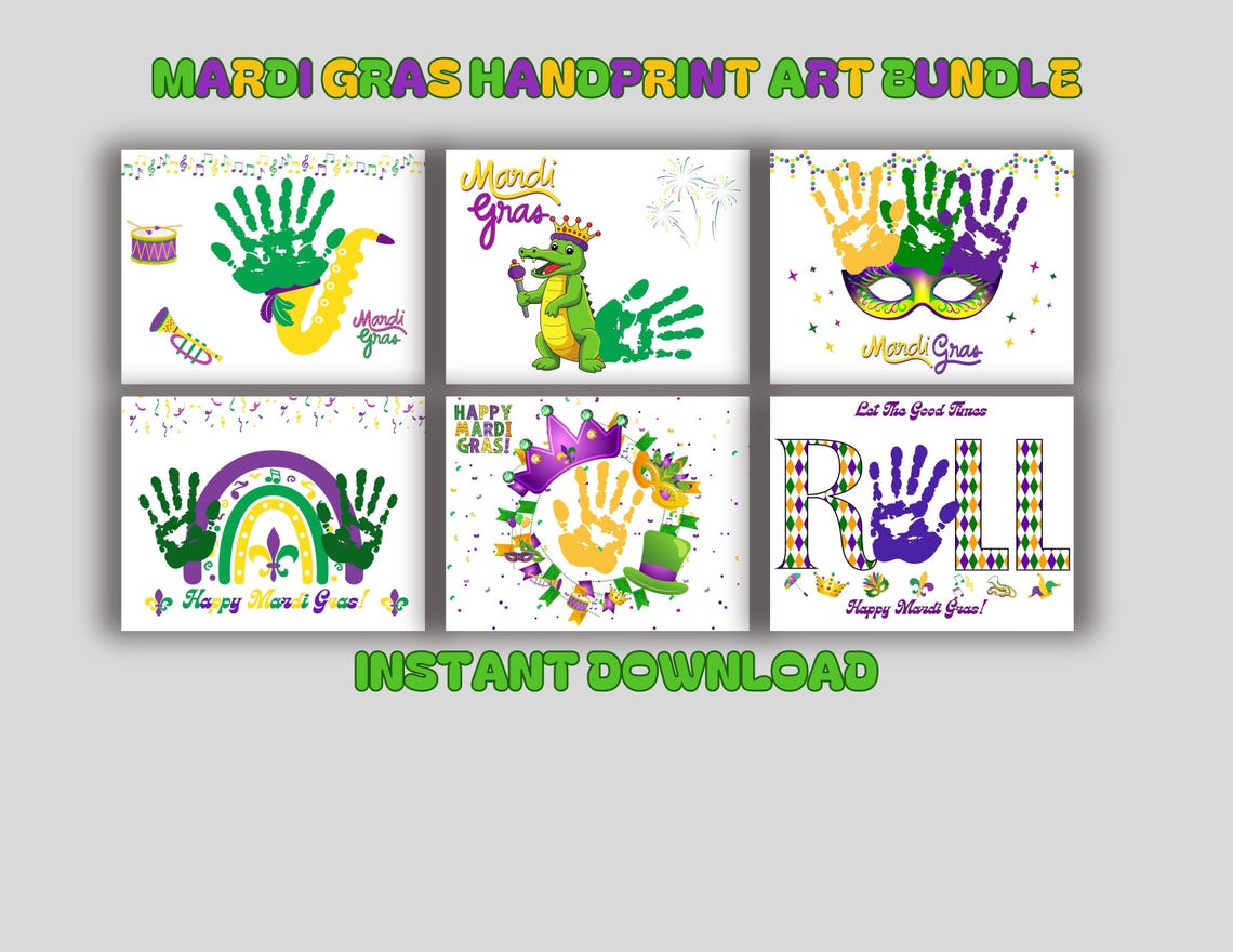 Mardi Gras Hand Print Craft, Mardi Gras Handprint Art, Printable ...