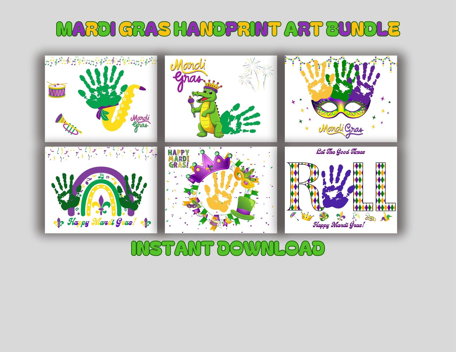 Mardi Gras Hand Print Craft, Mardi Gras Handprint Art, Printable ...