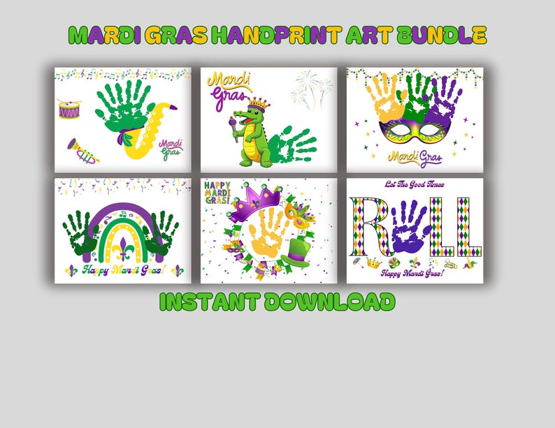 Mardi Gras Hand Print Craft, Mardi Gras Handprint Art, Printable ...