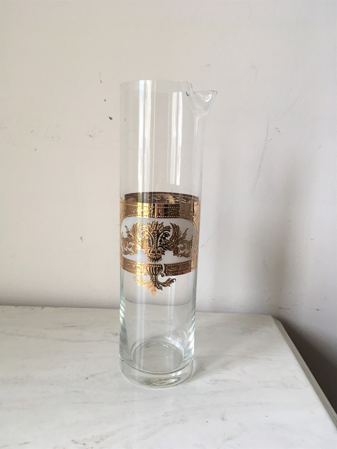 Vintage Hollywood Regency Gold Glass Pitcher for Martini or Cocktail ...