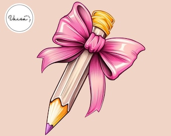 Cute Pencil With Blue Bow Art Print, Coquette Pencil With Bow, PNG ...