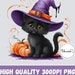 Cute Halloween Black Cat Clipart, Witch Hat Kitten With Pumpkin, High ...
