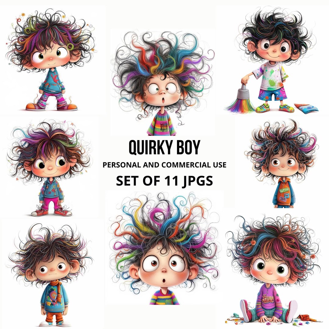 Quirky Whimsical Boys Clipart, 11 Fun and Colorful Boy JPG ...