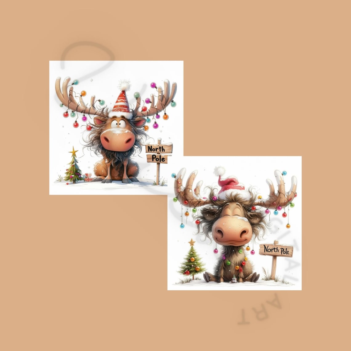Christmas Moose Clipart, 12 Whimsical Moose Illustrations, Festive ...