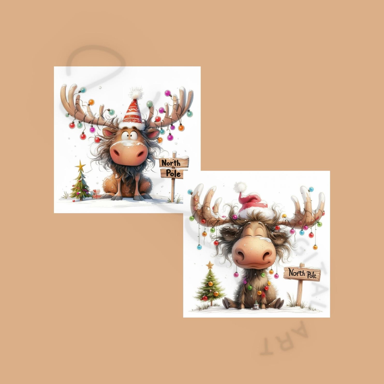 Christmas Moose Clipart, 12 Whimsical Moose Illustrations, Festive ...