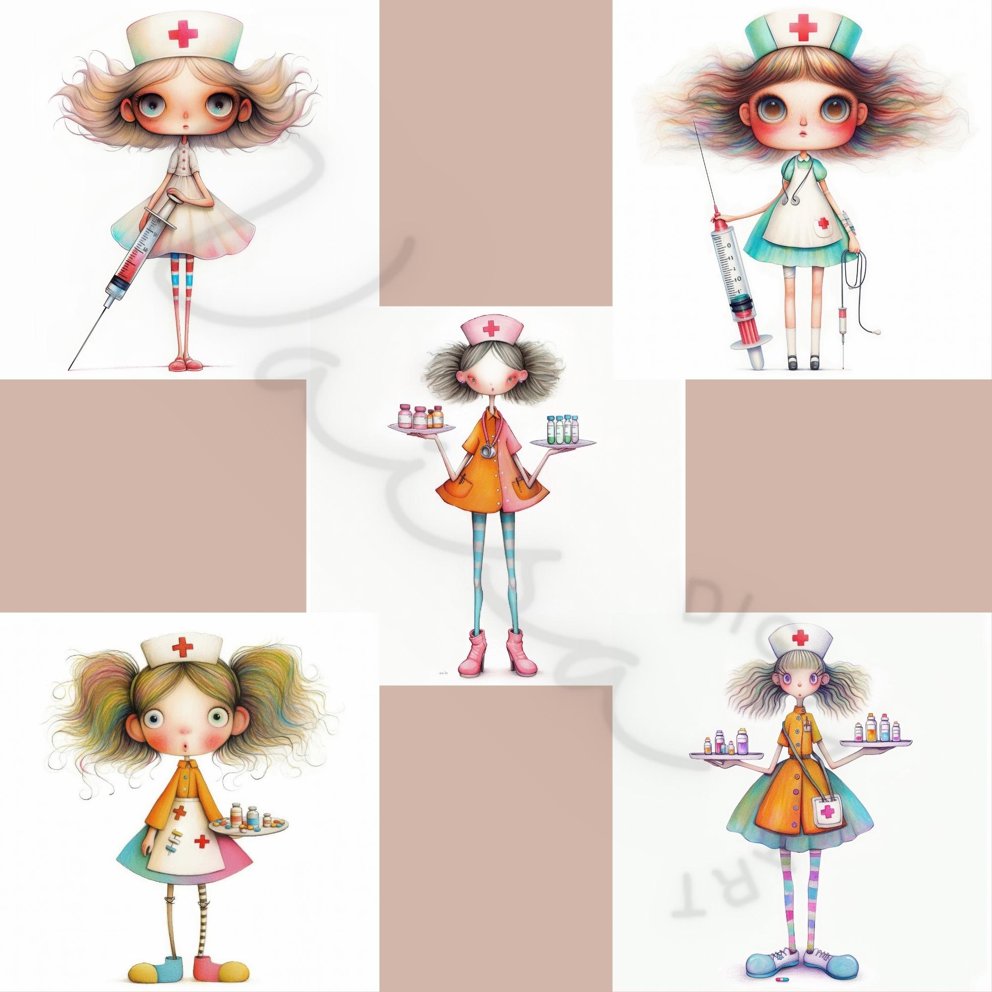 Quirky Nurse Clipart, Fun and Whimsical Nurse Illustrations, 13 JPG Fun ...