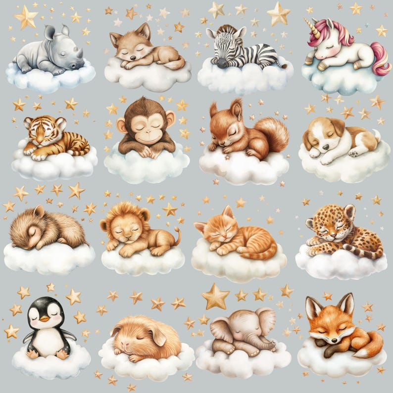 Sleepy Animals Clipart, Baby Nursery PNG, Cute Sleeping Animals ...