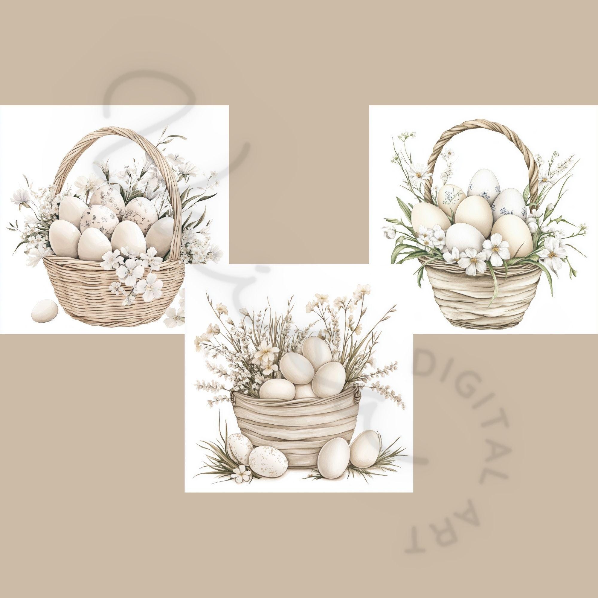 Easter Basket Clipart Bundle, Rustic Spring Illustrations, Wicker ...