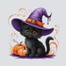 Cute Halloween Black Cat Clipart, Witch Hat Kitten With Pumpkin, High ...