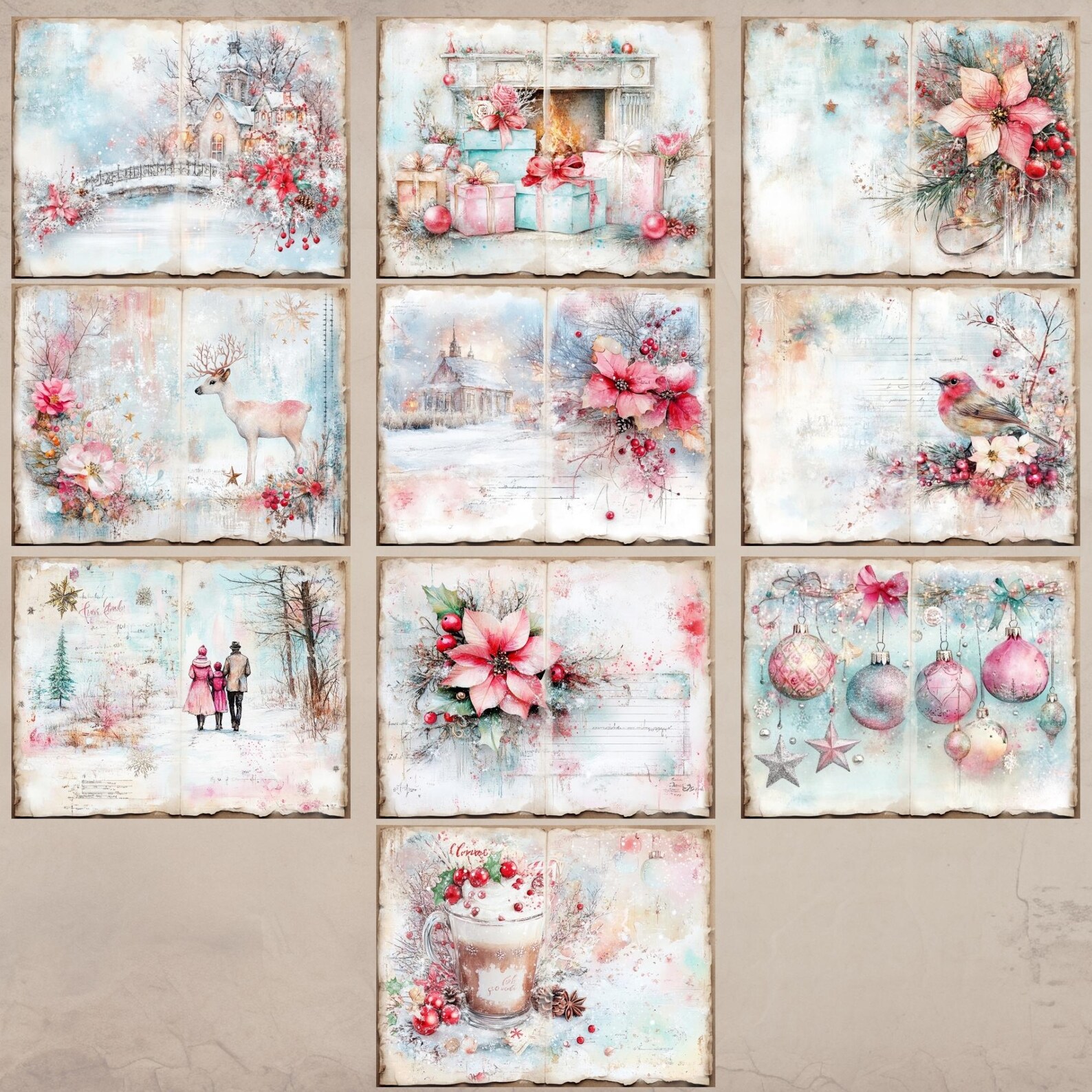 Christmas Junk Journal Digital Pages, 10 Printable Vintage Christmas ...