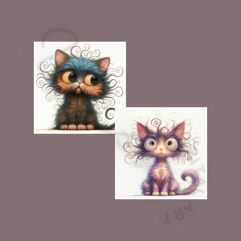 Frazzled Cat Clipart, 12 Adorably Messy Cat Images, Whimsical Furry ...