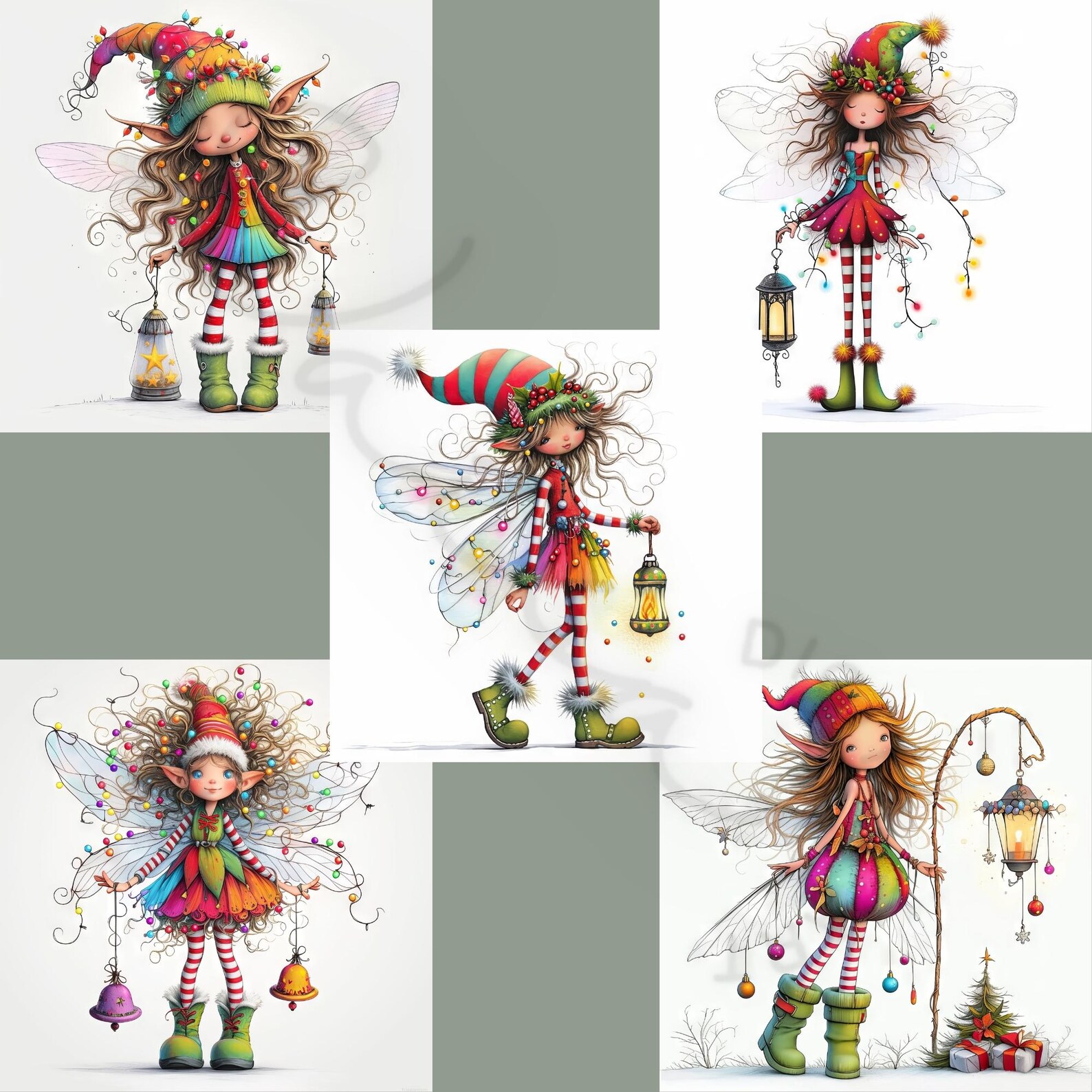 Whimsical Christmas Fairy Clipart, 20 Festive Fairy Jpgs, Digital ...