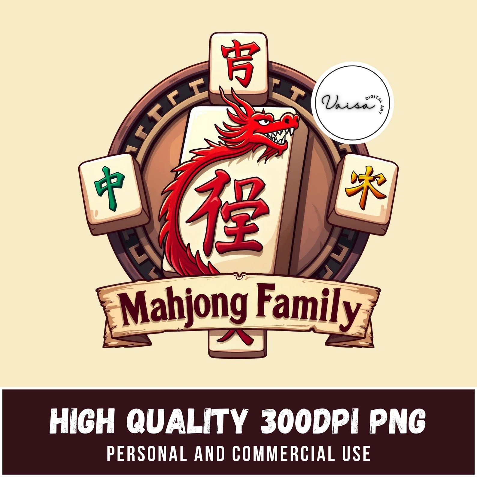 Mahjong Family Clipart, Red Dragon Mahjong Tile Illustration, Game ...