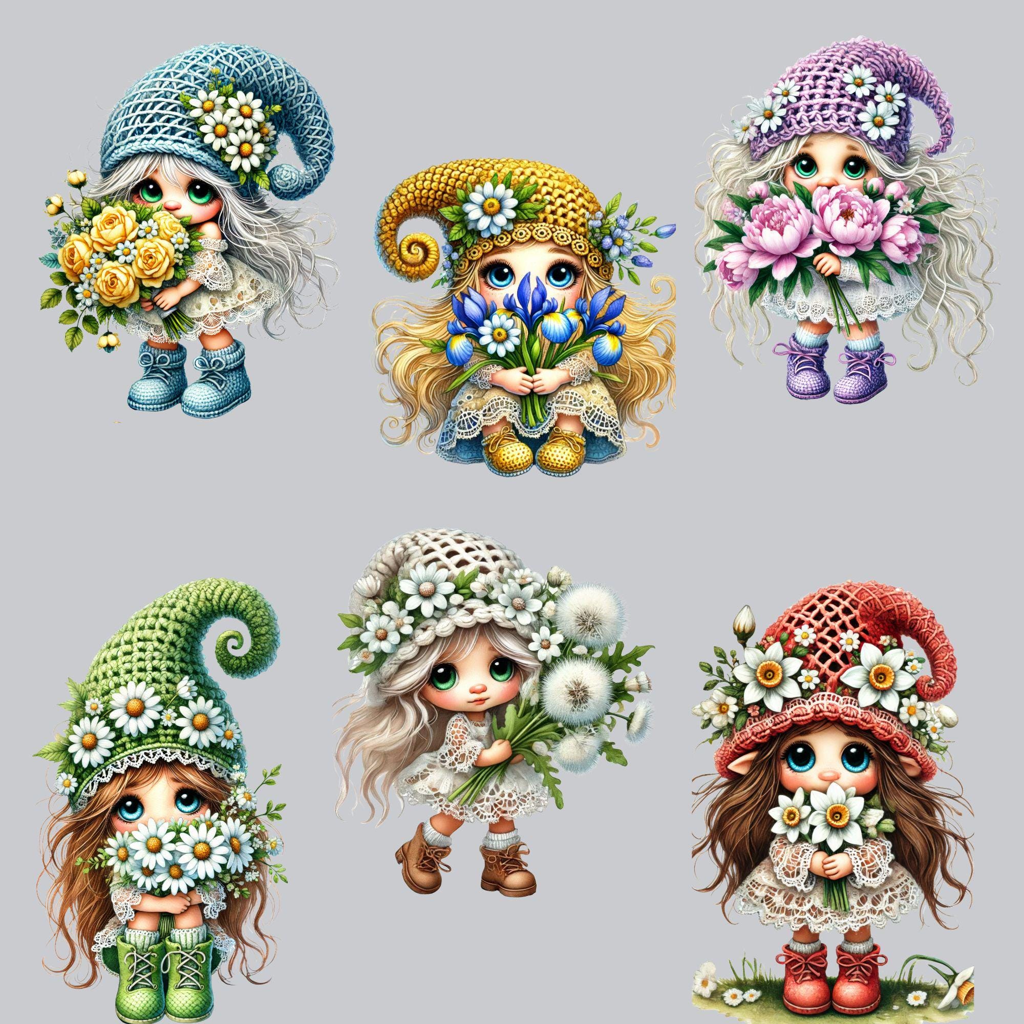 Cute Gnomes Png | Gnomes With Flowers Clipart | Girl Gnome Clip Art ...
