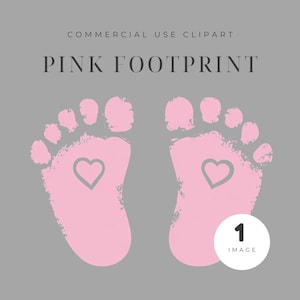 Pink Baby Footprint Clipart, Cute Footprints With Heart, Digital ...