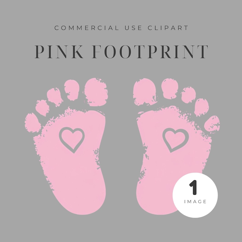 Pink Baby Footprint Clipart, Cute Footprints With Heart, Digital ...