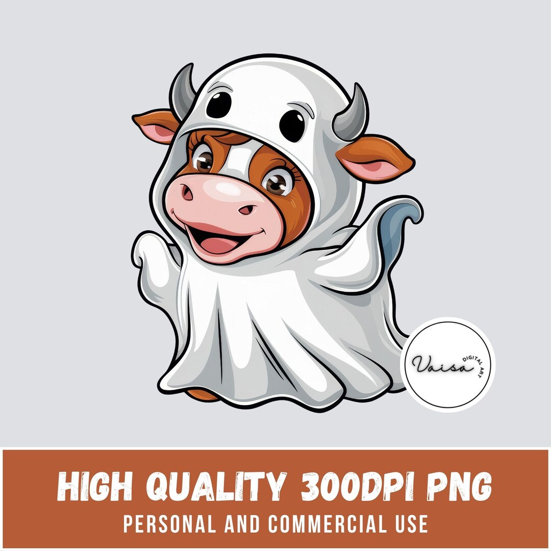 Adorable Cow in Ghost Costume Clipart, Cute Halloween Design, PNG - Etsy