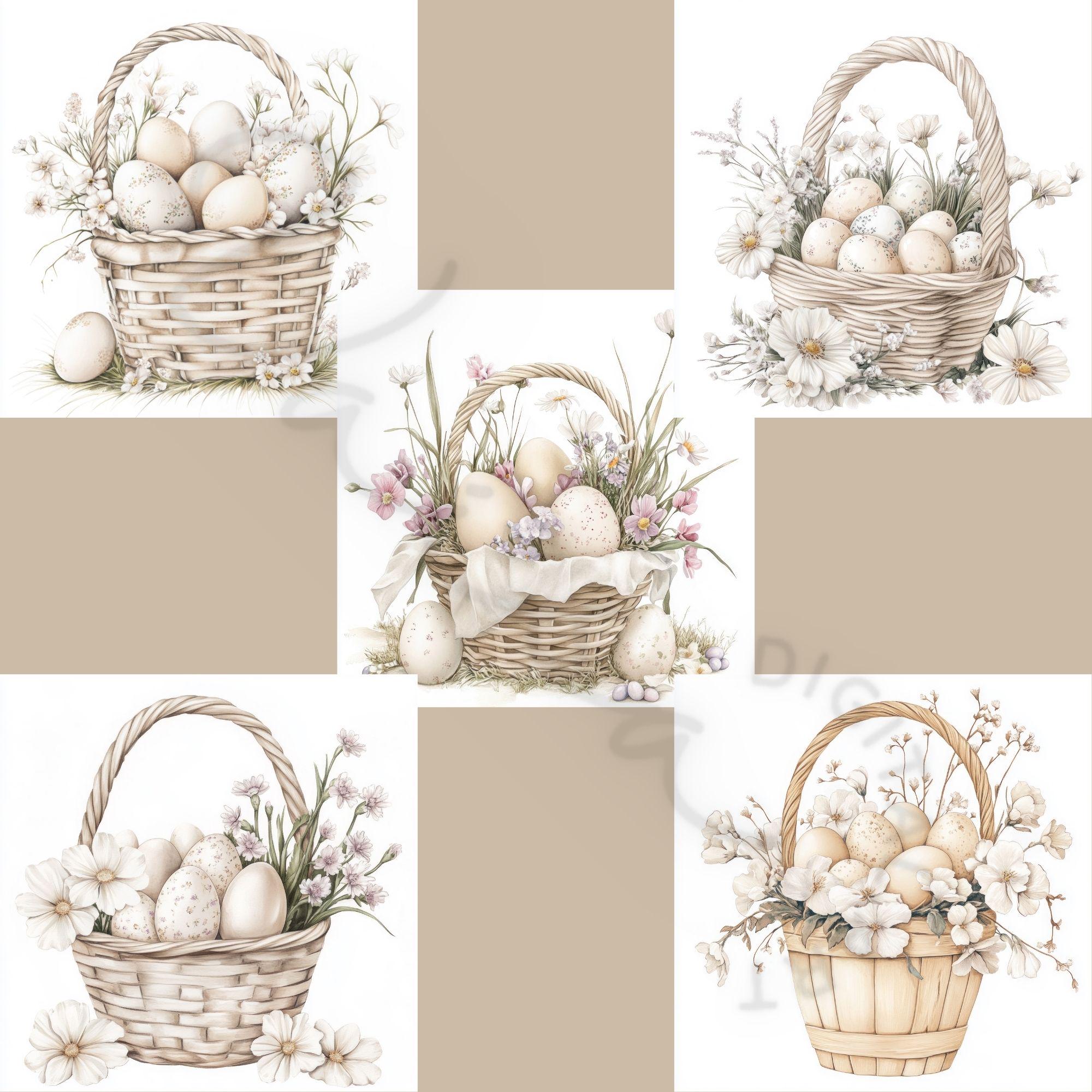 Easter Basket Clipart Bundle, Rustic Spring Illustrations, Wicker ...