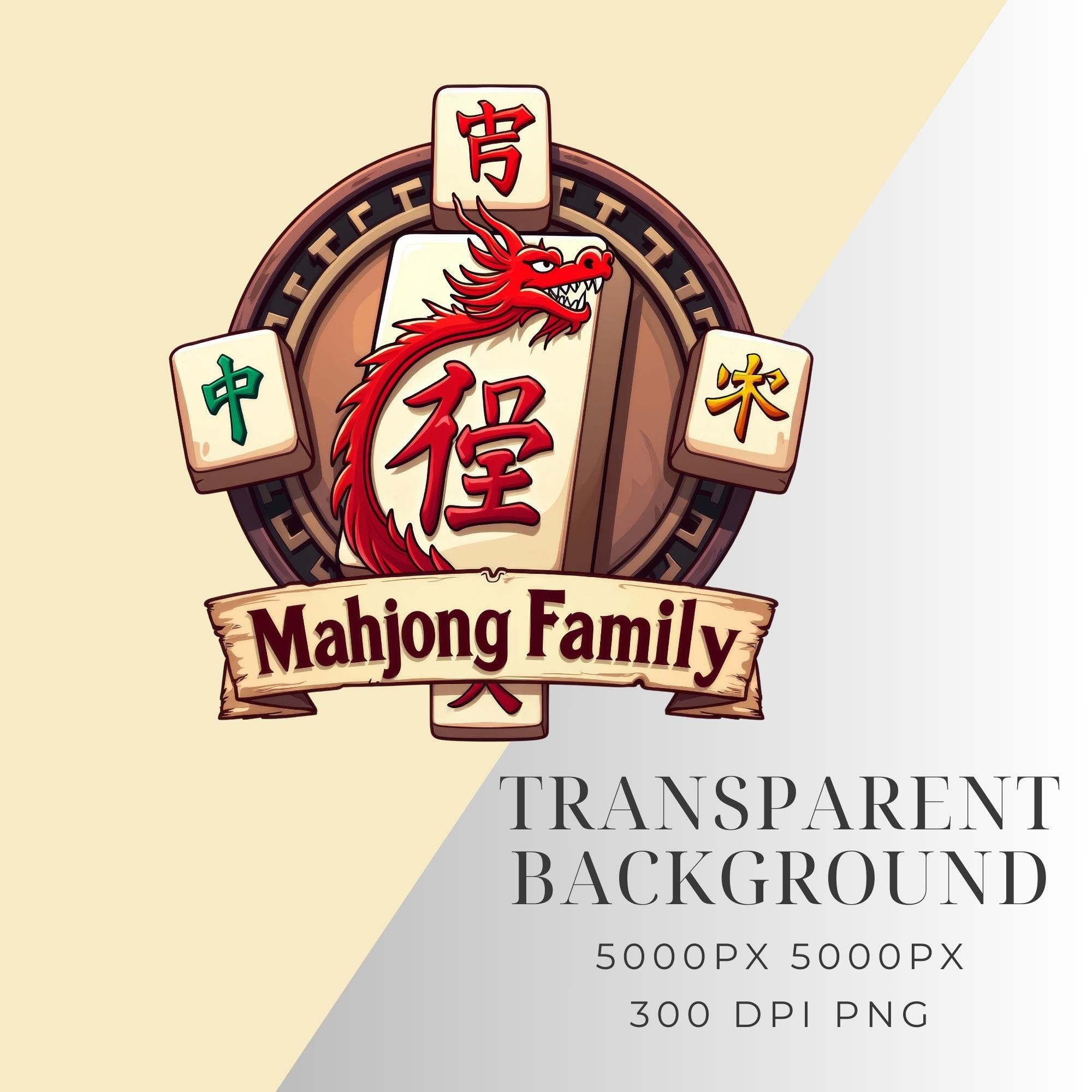 Mahjong Family Clipart, Red Dragon Mahjong Tile Illustration, Game ...
