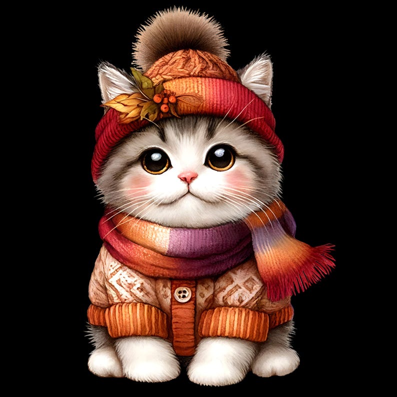Animals in Autumn Sweaters Clipart, Autumn Animals Clipart, Cozy ...