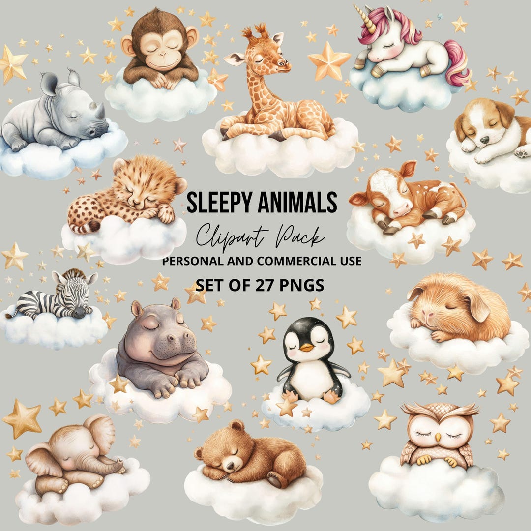 Sleepy Animals Clipart, Baby Nursery PNG, Cute Sleeping Animals ...