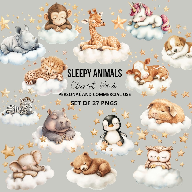 Sleepy Animals Clipart, Baby Nursery PNG, Cute Sleeping Animals ...