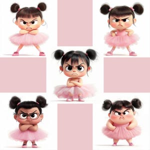 Grumpy Girl Clipart Set, Cute Cartoon Character 11 JPG, Digital ...